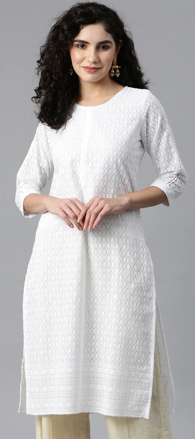 Casual White and Off White color Cotton fabric Kurti : 1836348