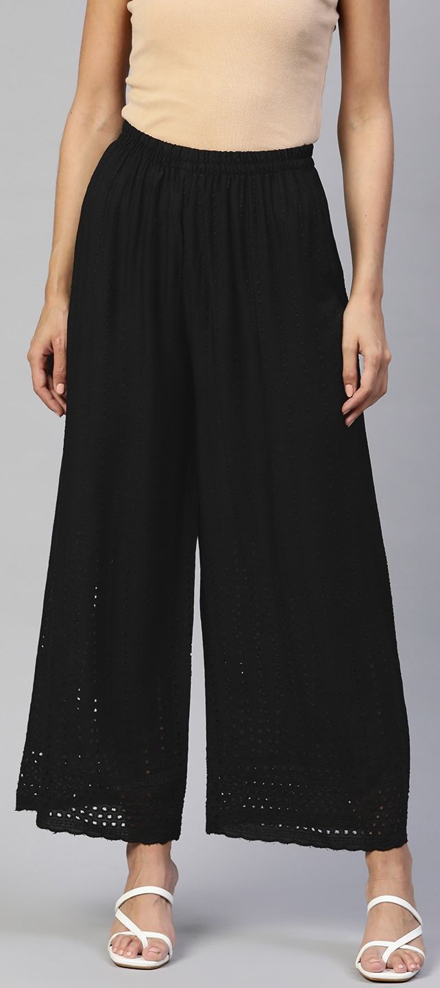 Party Wear Black and Grey color Cotton fabric Palazzo : 1836350