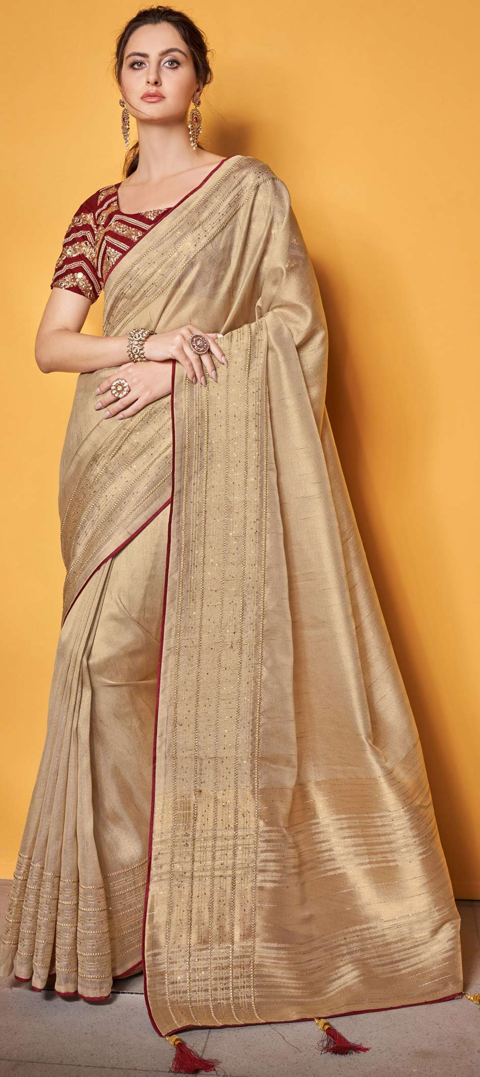 Traditional, Wedding Gold color Tissue fabric Saree : 1836525