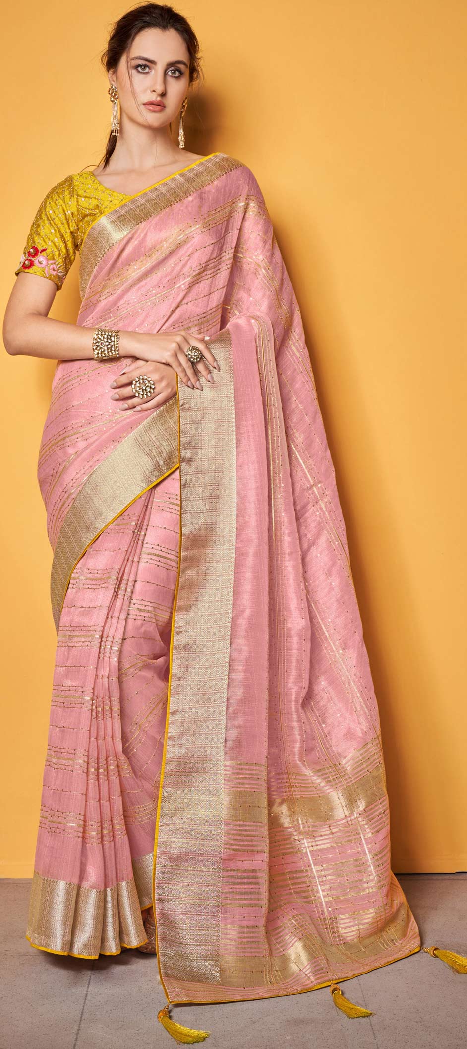 Traditional, Wedding Pink and Majenta color Tissue fabric Saree : 1836530