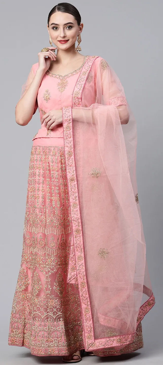 Reception, Wedding Pink and Majenta color Net fabric Long Lehenga Choli ...