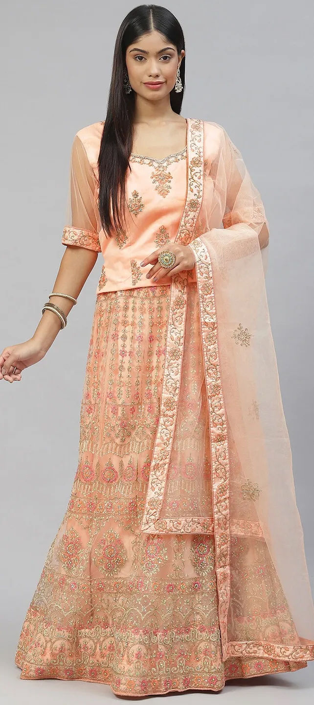 Reception, Wedding Pink and Majenta color Net fabric Long Lehenga Choli ...