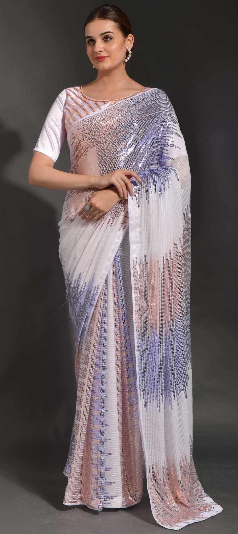 Party Wear, Reception White and Off White color Georgette fabric Saree ...