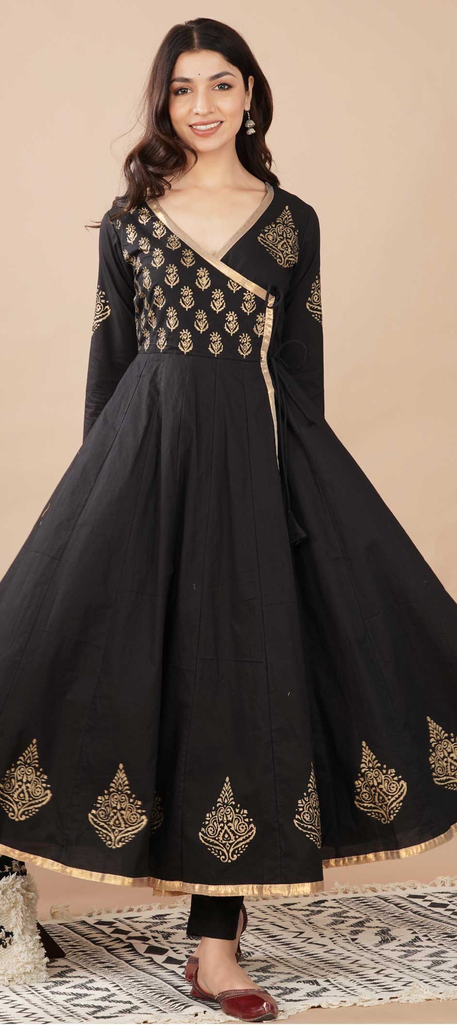 Designer, Festive, Party Wear Black and Grey color Cotton fabric Tunic ...