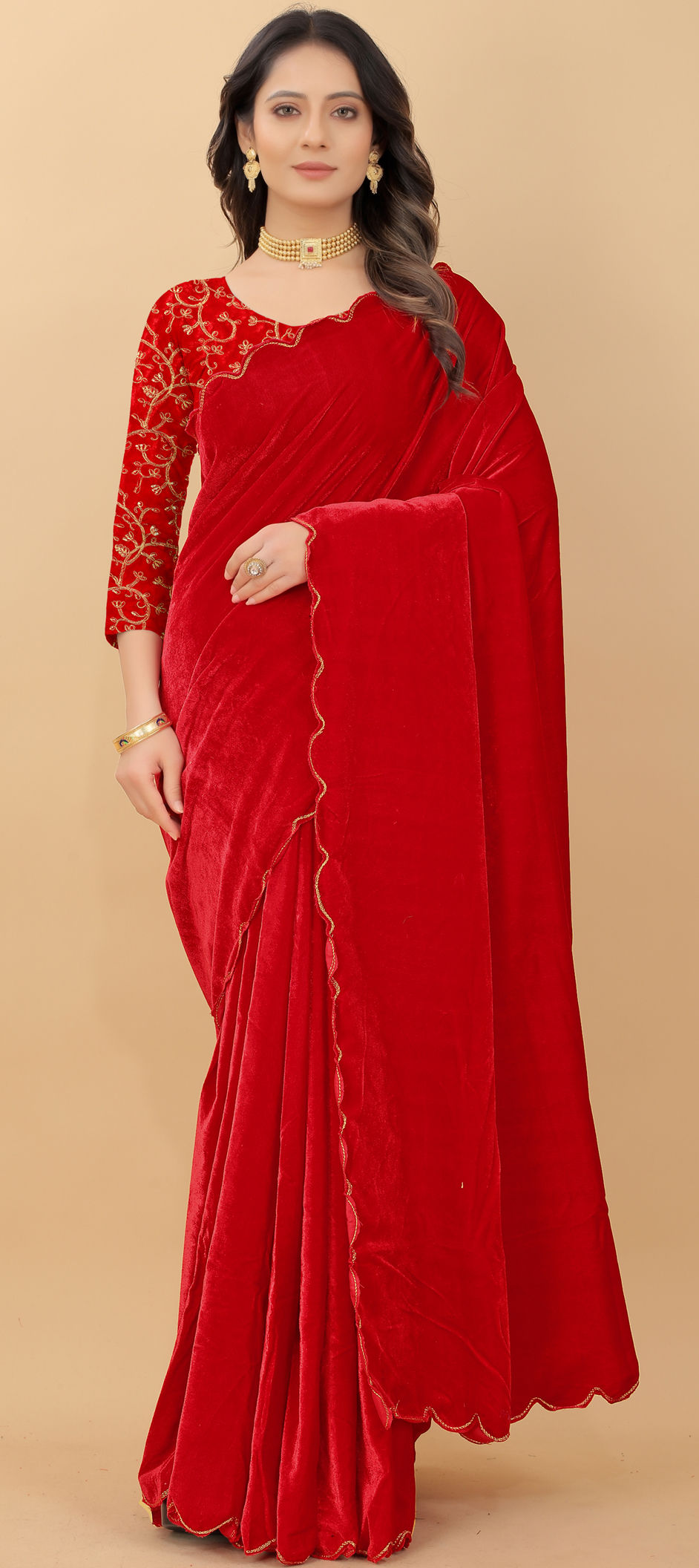 Festive, Party Wear, Reception Red and Maroon color Velvet fabric Saree ...
