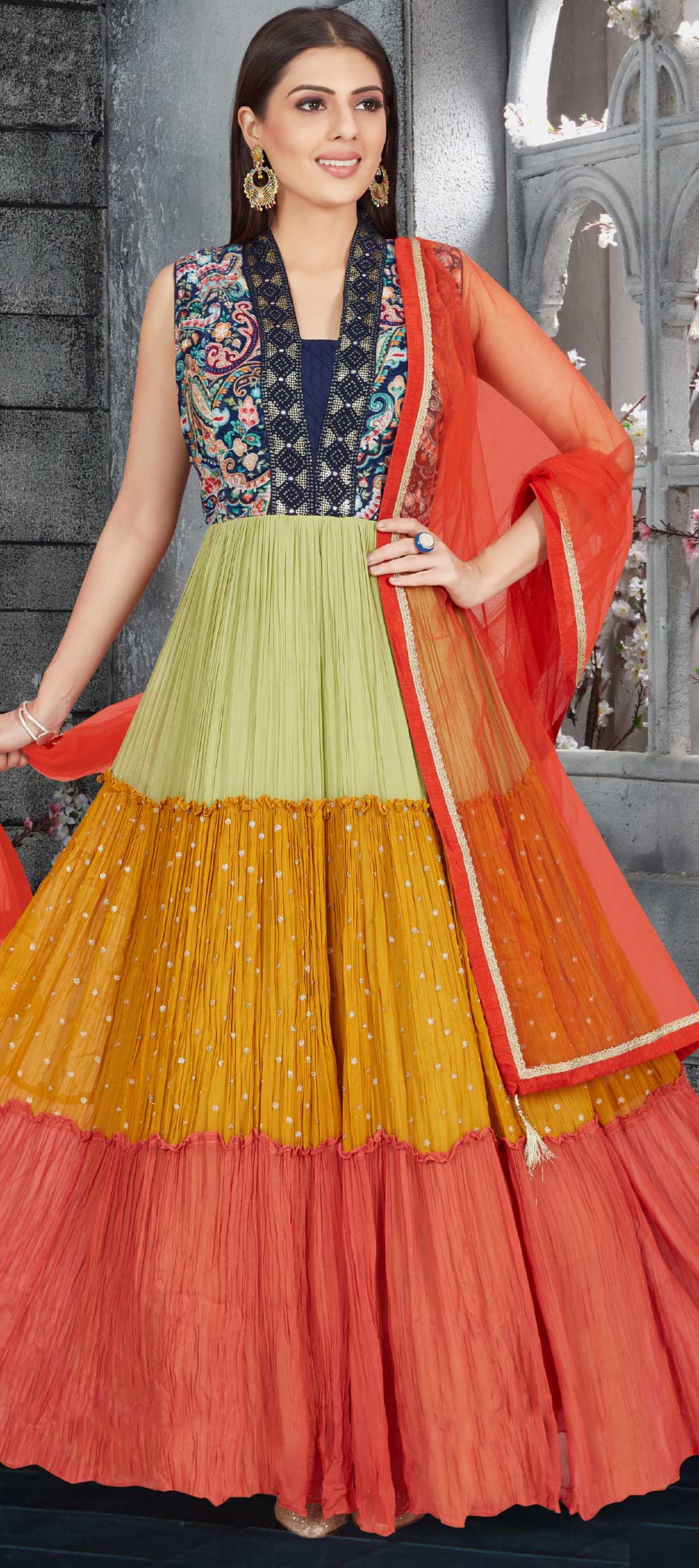 Engagement, Festive, Reception Multicolor color Georgette, Velvet ...