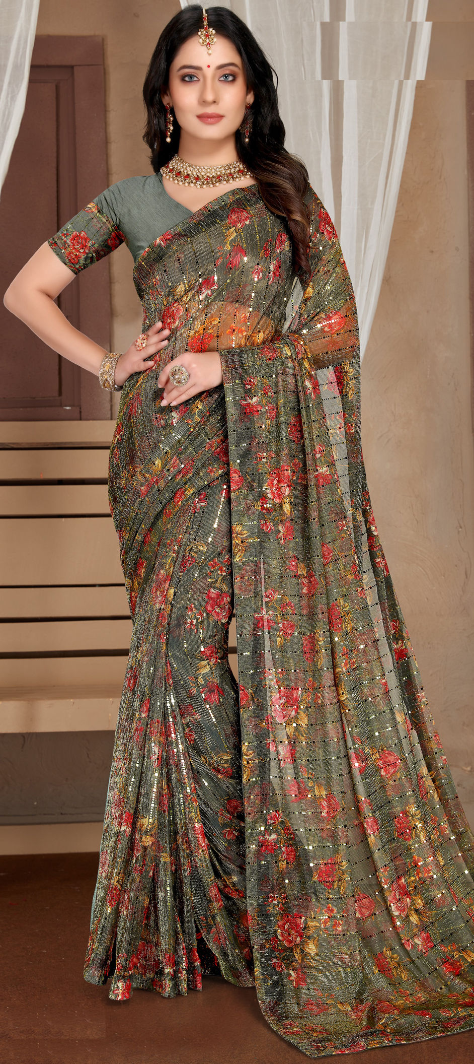 Festive, Reception Multicolor color Net fabric Saree : 1839347