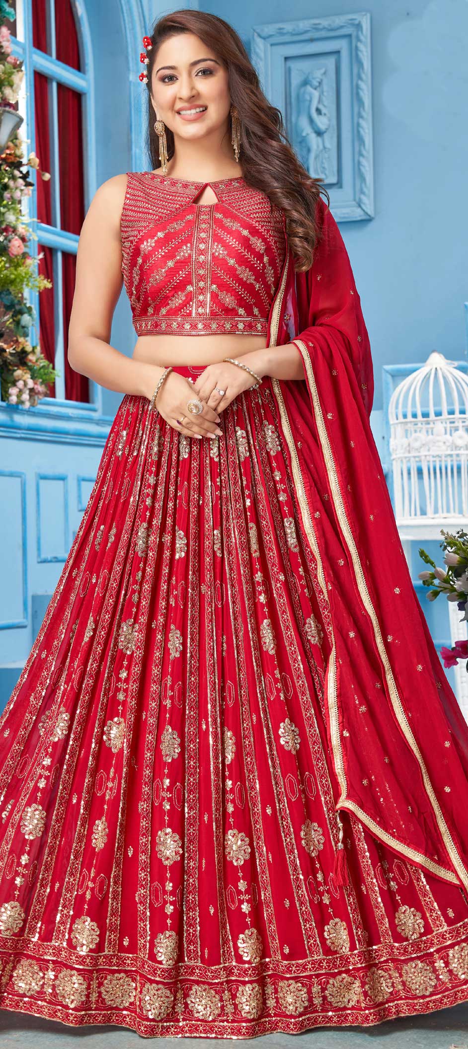 Bridal, Reception, Wedding Pink and Majenta color Chiffon fabric Ready ...