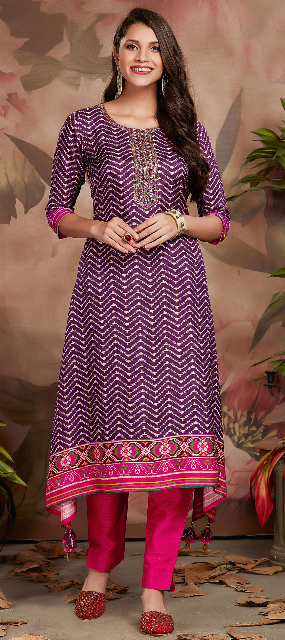 Party Wear Purple and Violet color Dolla Silk fabric Kurti : 1840870