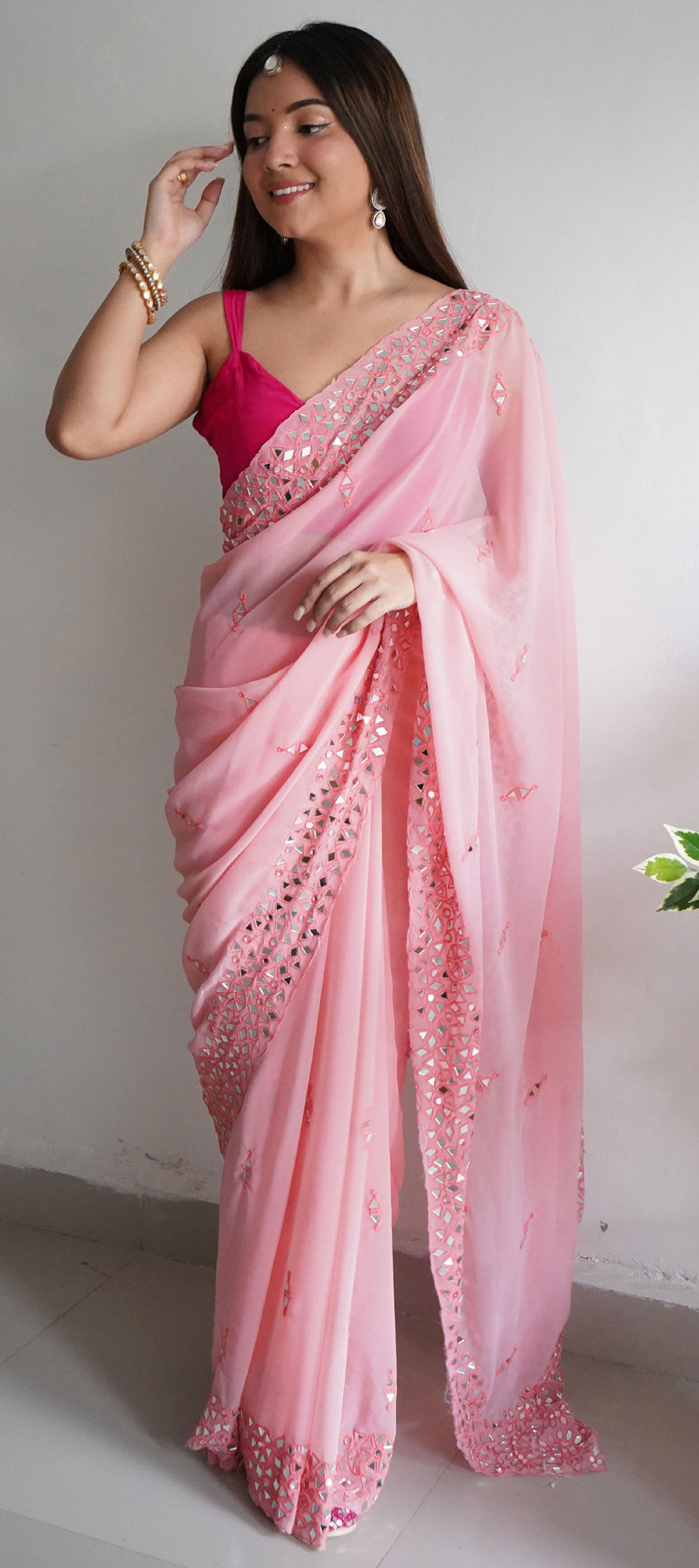 Designer, Party Wear Pink and Majenta color Georgette fabric Saree ...