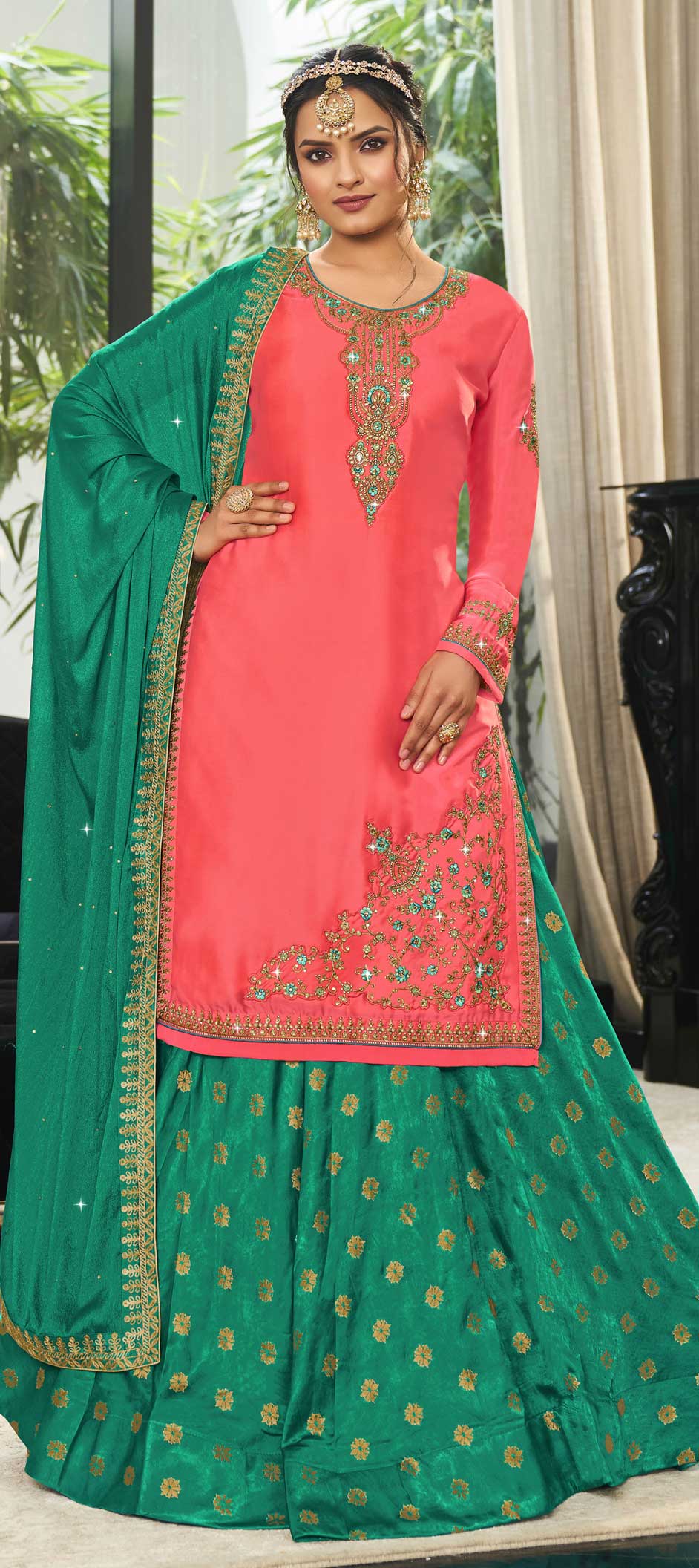 Party Wear, Reception Pink and Majenta color Georgette fabric Long ...