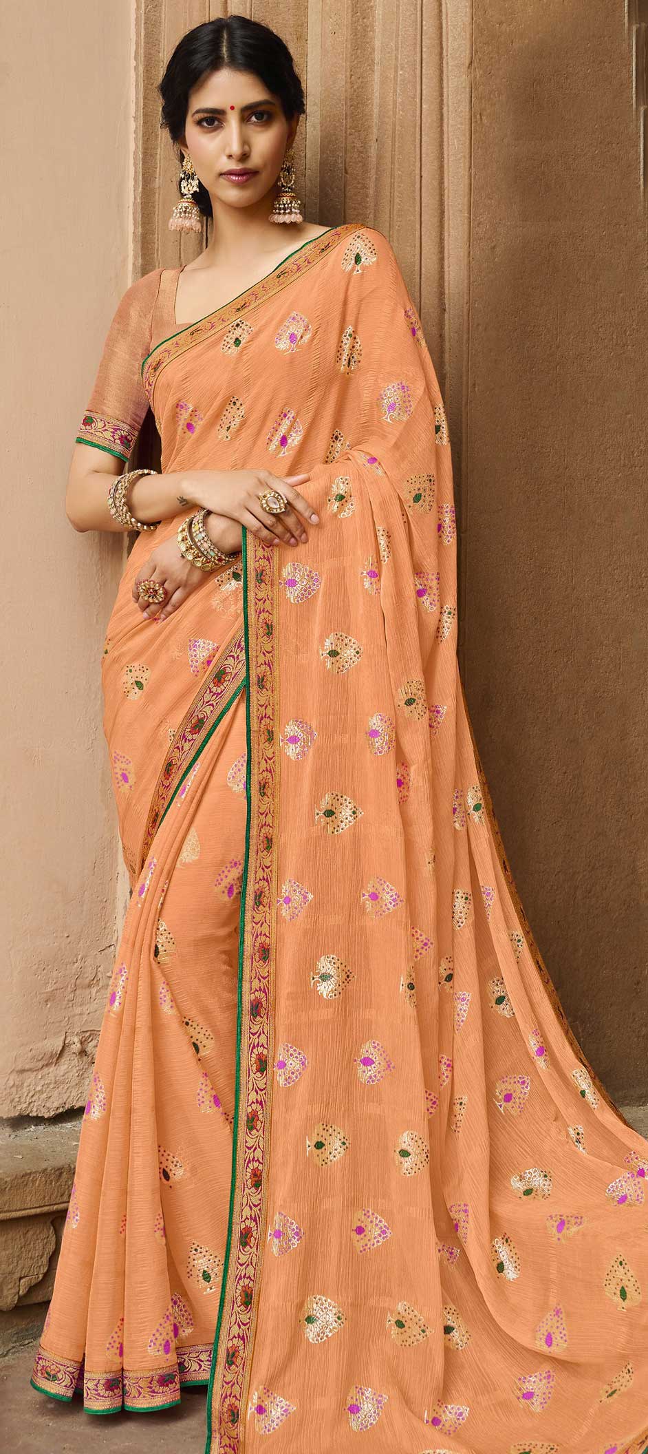 Festive Orange color Chiffon fabric Saree : 1841689