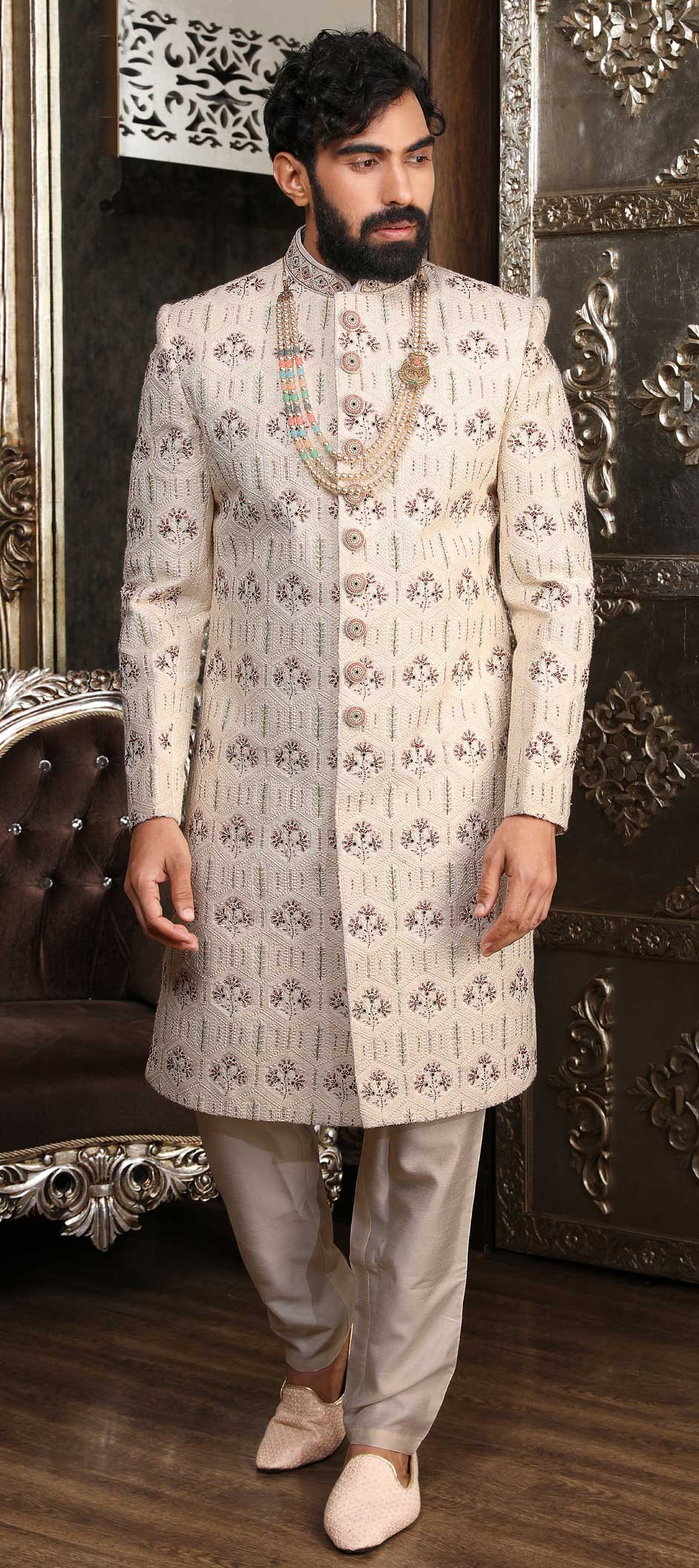 Beige and Brown color Art Silk fabric Sherwani : 1841938