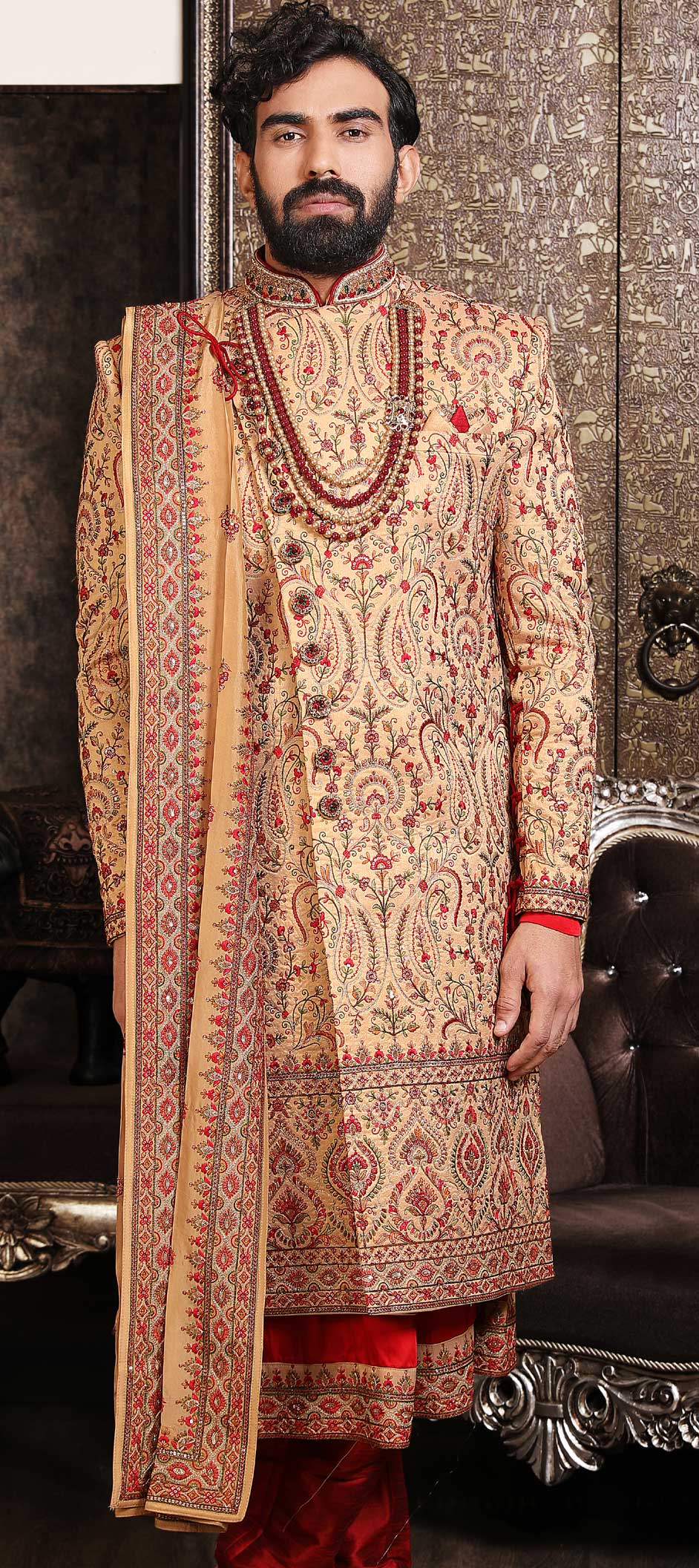 Beige and Brown color Art Silk fabric Sherwani : 1841987