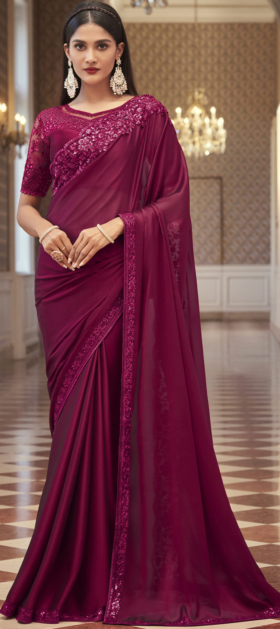 Designer, Party Wear, Reception, Wedding Red and Maroon color Georgette ...