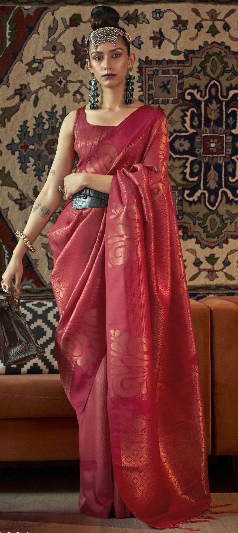 Reception, Wedding Red and Maroon color Silk fabric Saree : 1842062
