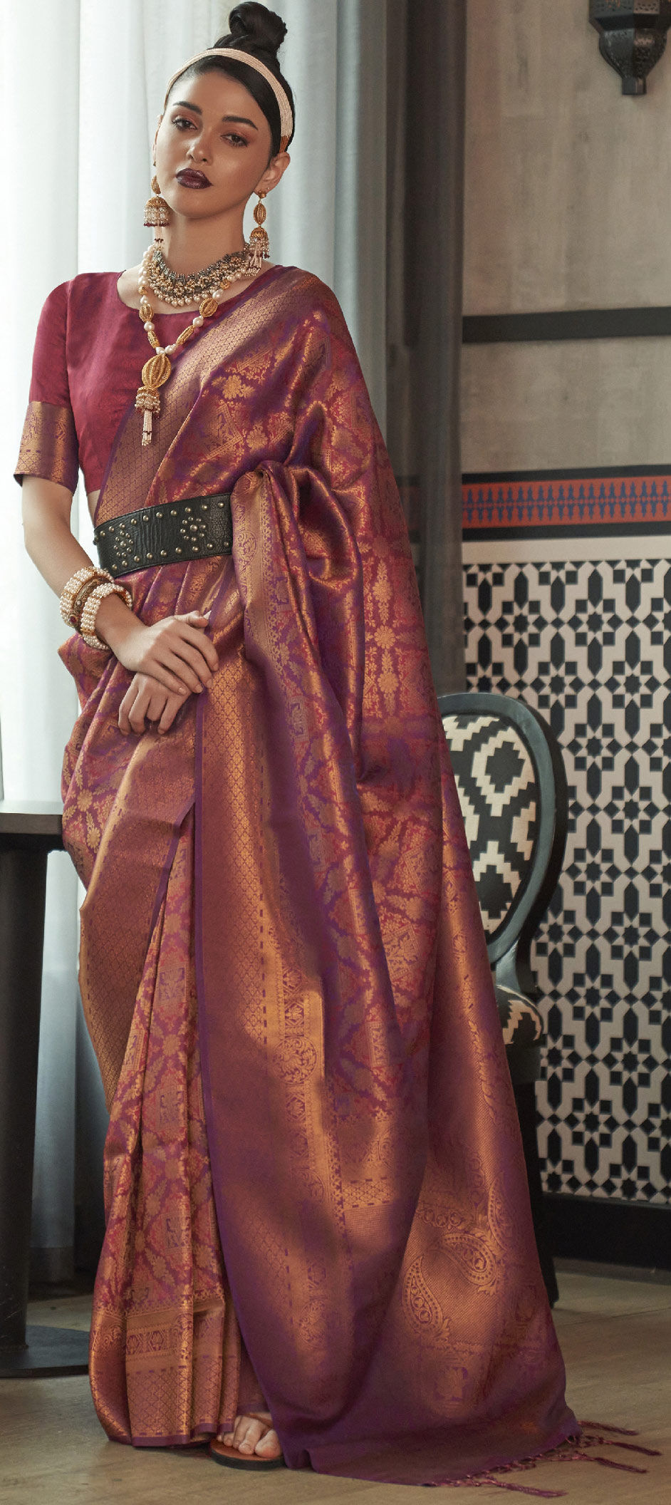 Reception, Wedding Red and Maroon color Silk fabric Saree : 1842082