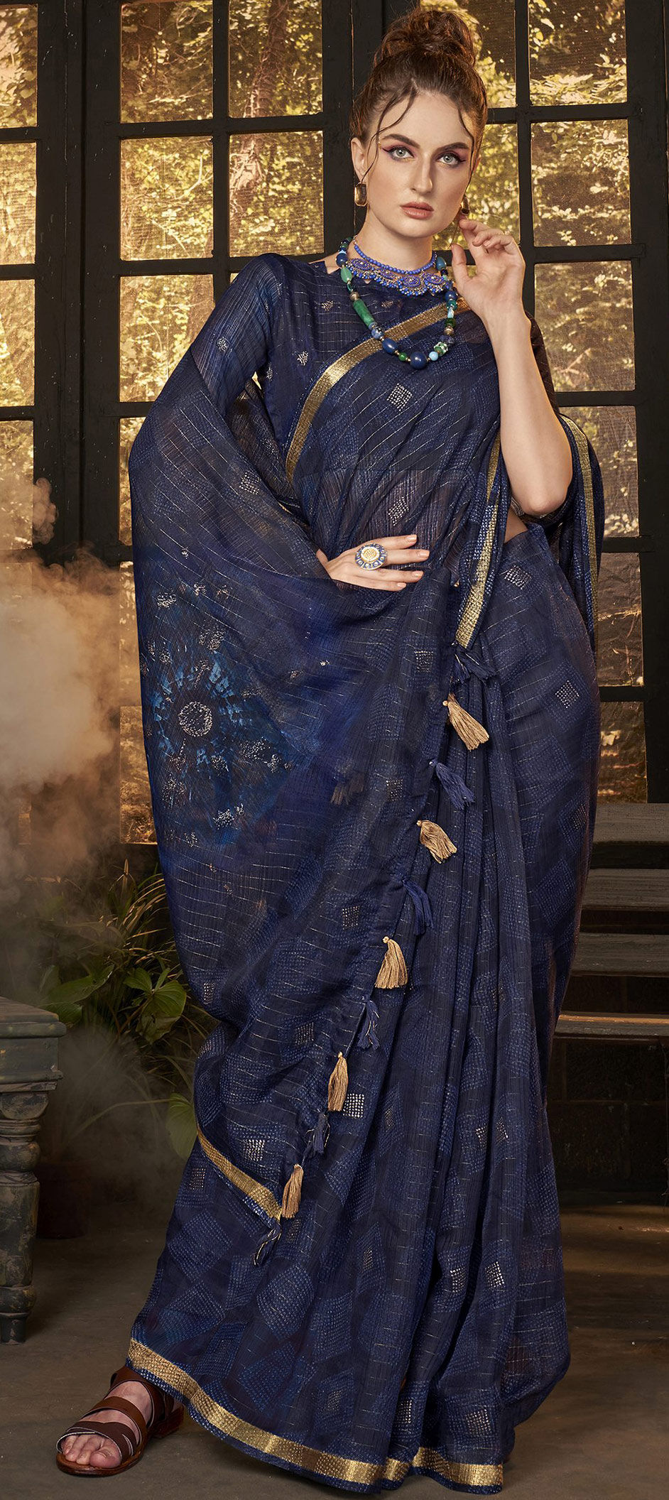 Festive Blue color Cotton fabric Saree : 1842424