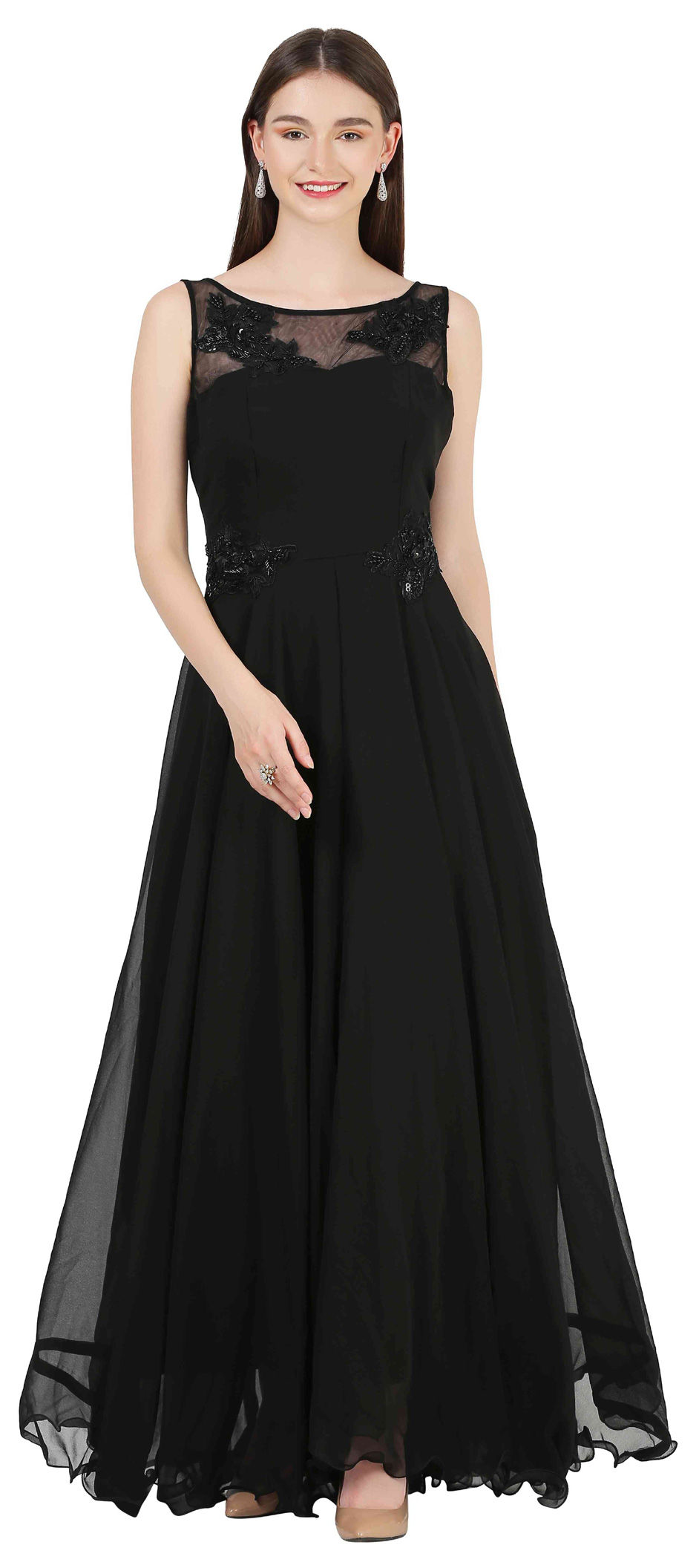 Designer, Festive Black and Grey color Georgette fabric Gown : 1842829
