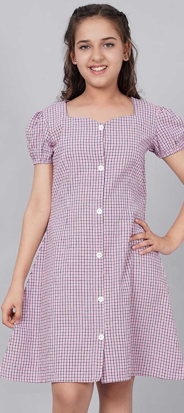 Multicolor color Cotton fabric Girls Dress : 1843001