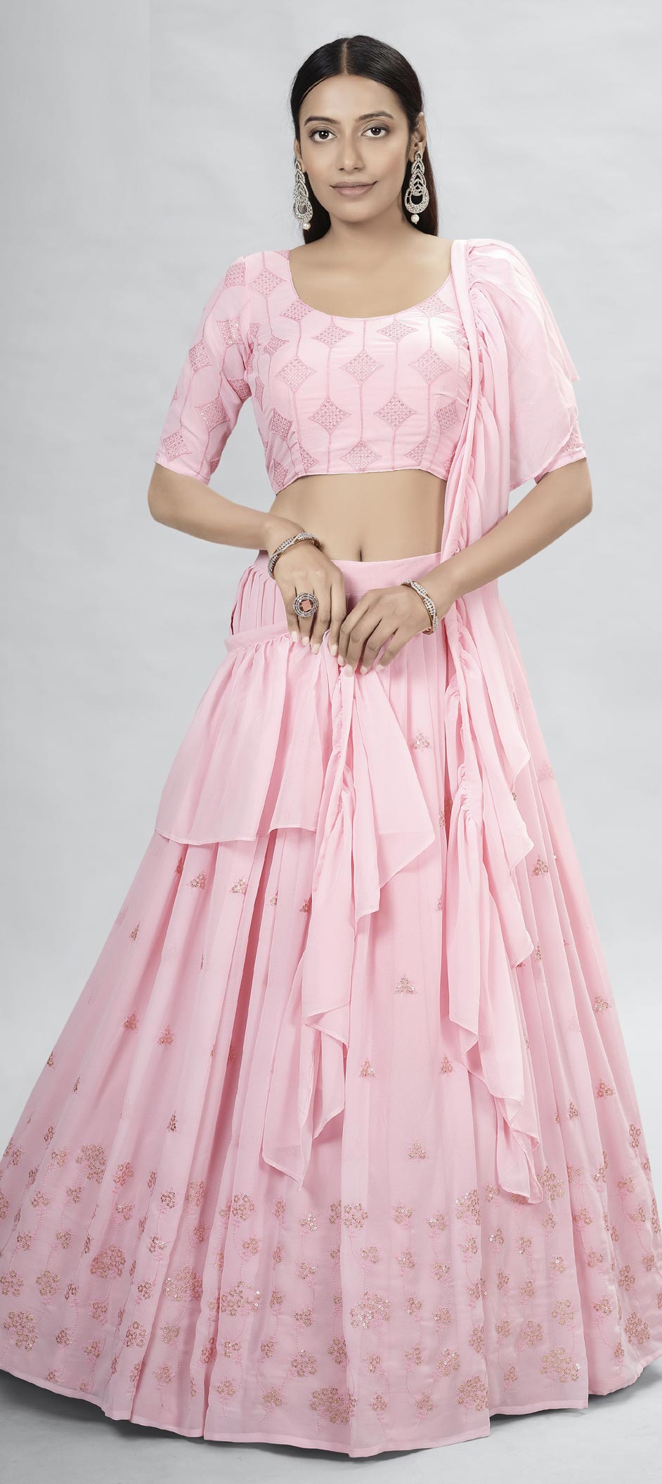 Festive, Reception Pink and Majenta color Georgette fabric Lehenga ...