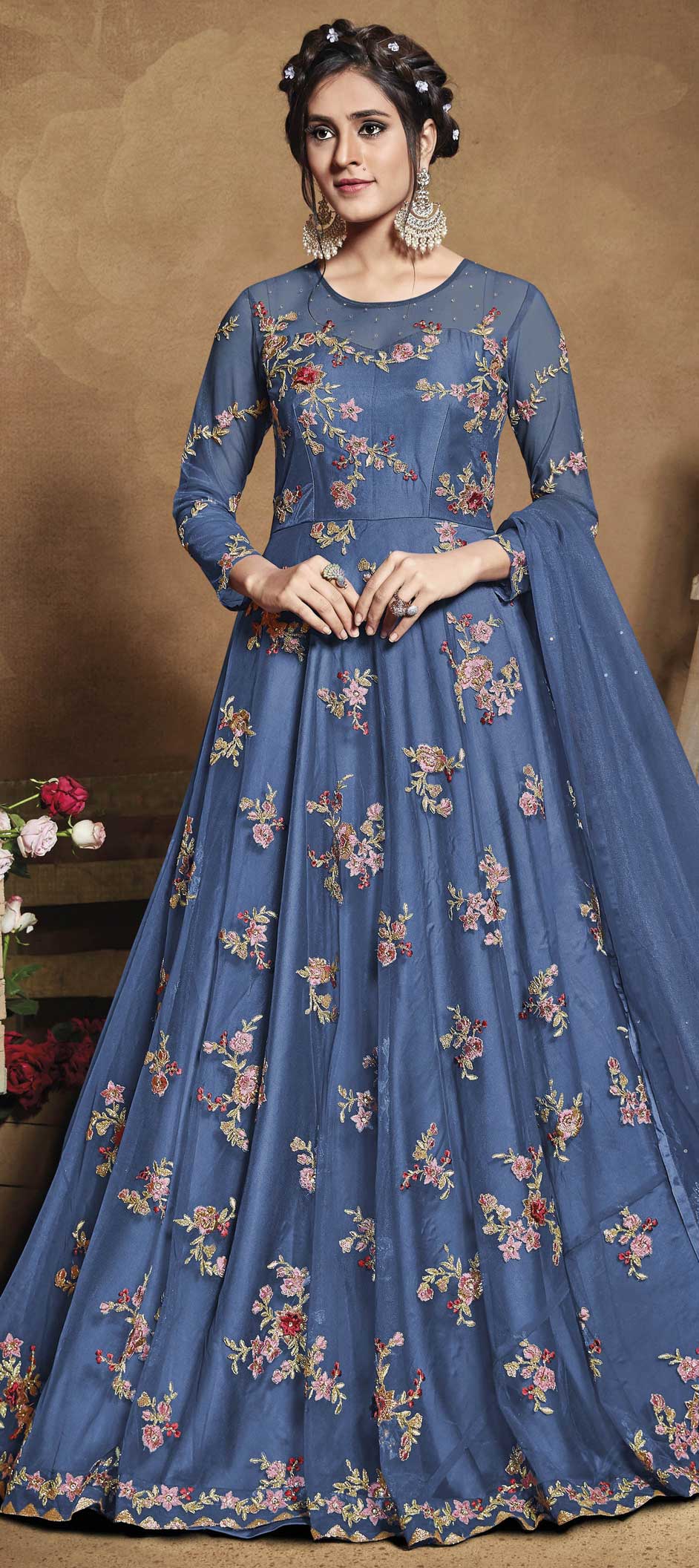 Engagement, Reception Blue color Net fabric Salwar Kameez : 1843427