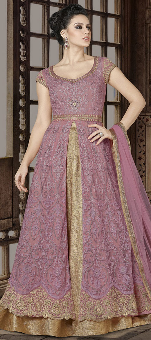 Festive, Reception Pink and Majenta color Georgette fabric Long Lehenga ...