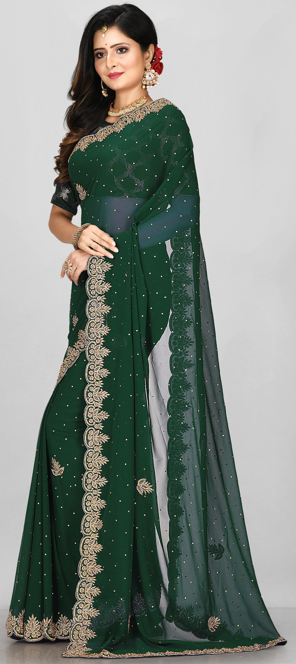 Bridal, Wedding Green color Georgette fabric Saree : 1843728