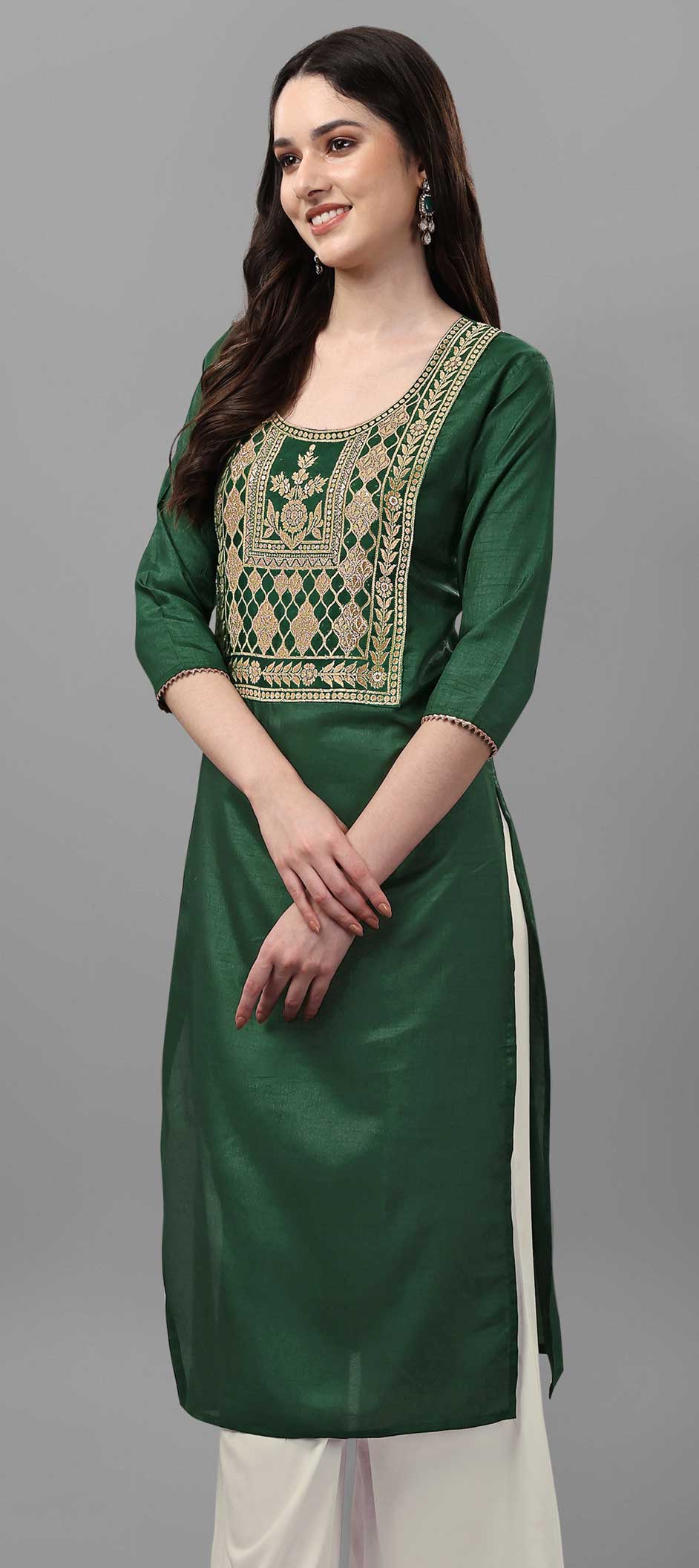 Casual Green color Dolla Silk fabric Kurti : 1844447