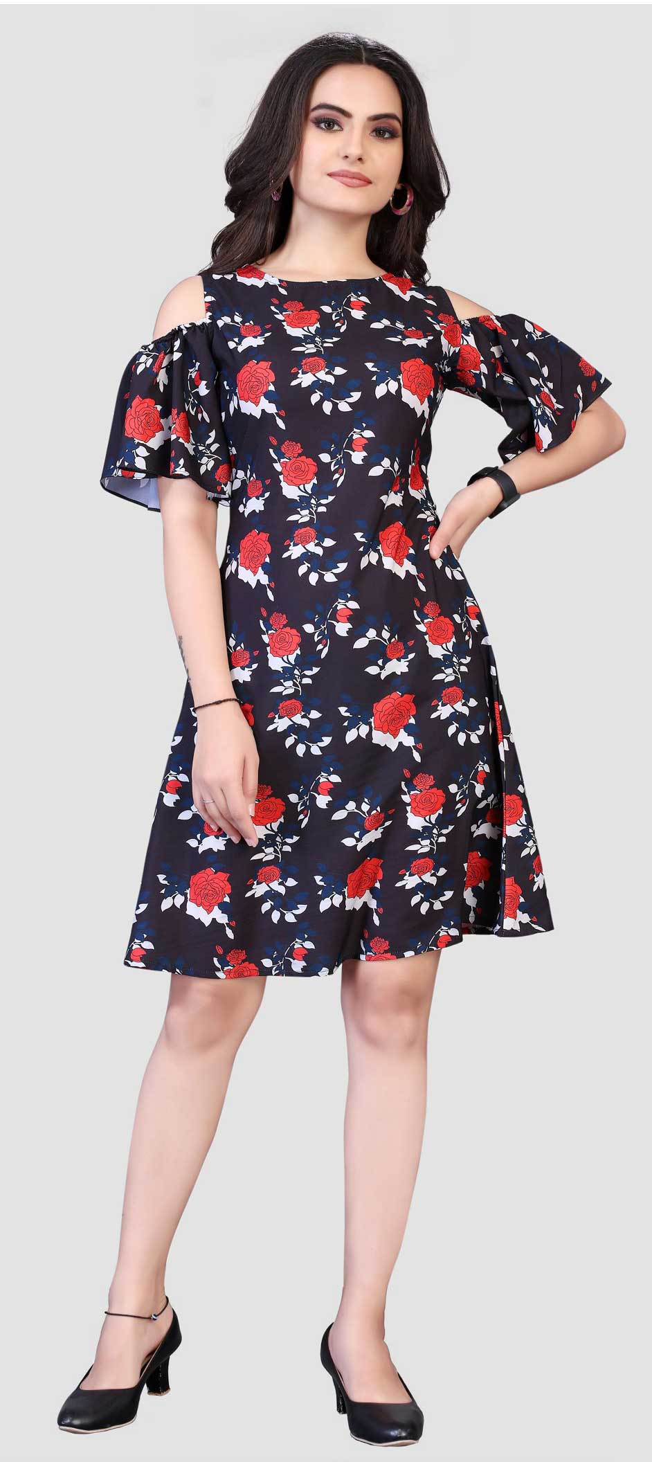 Casual Black and Grey color Crepe Silk fabric Dress : 1845240