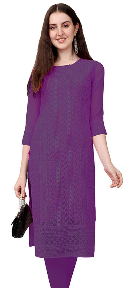 Casual, Festive Purple and Violet color Faux Georgette fabric Kurti ...