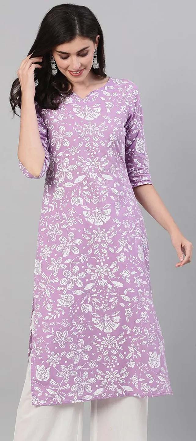 Casual, Festive Purple and Violet color Cotton fabric Kurti : 1846535