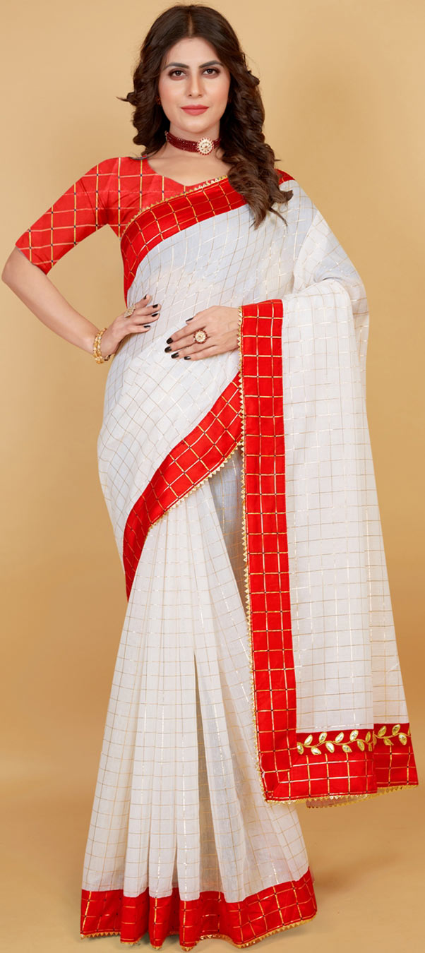 Traditional White and Off White color Cotton fabric Saree : 1846606