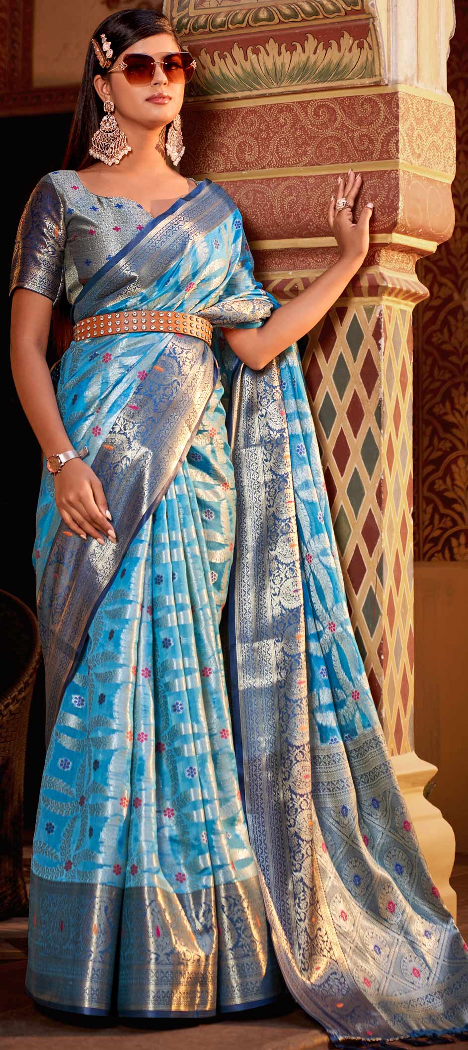 Traditional, Wedding Blue color Silk, Tissue fabric Saree : 1847165
