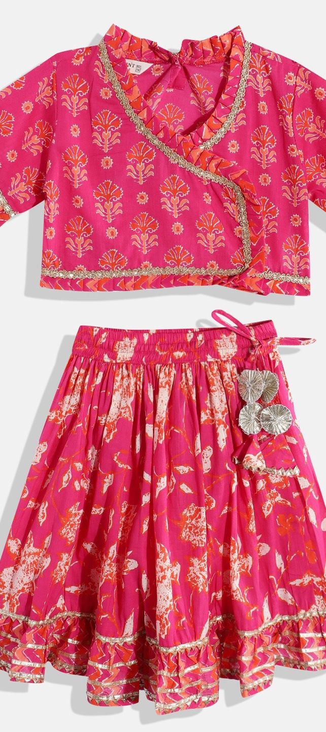 Pink and Majenta color Cotton fabric Kids Lehenga : 1847347