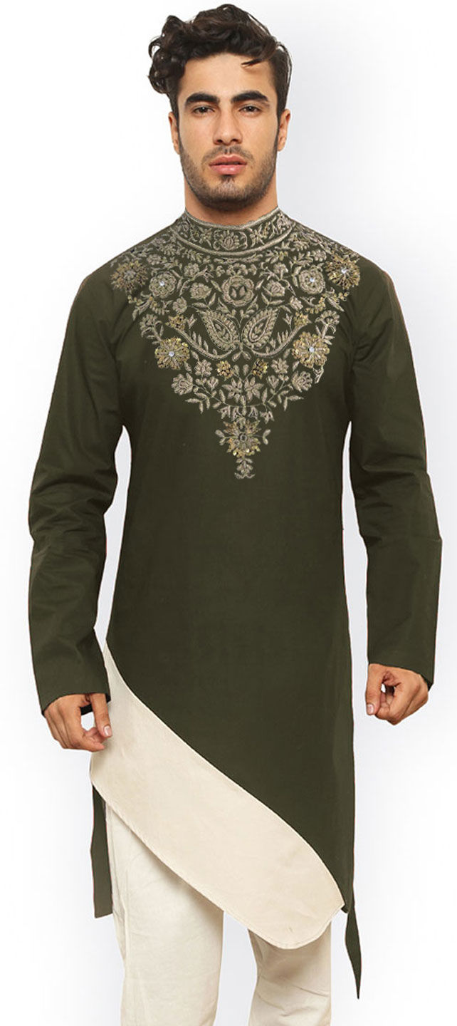 Green color Blended, Cotton fabric Kurta : 1847396