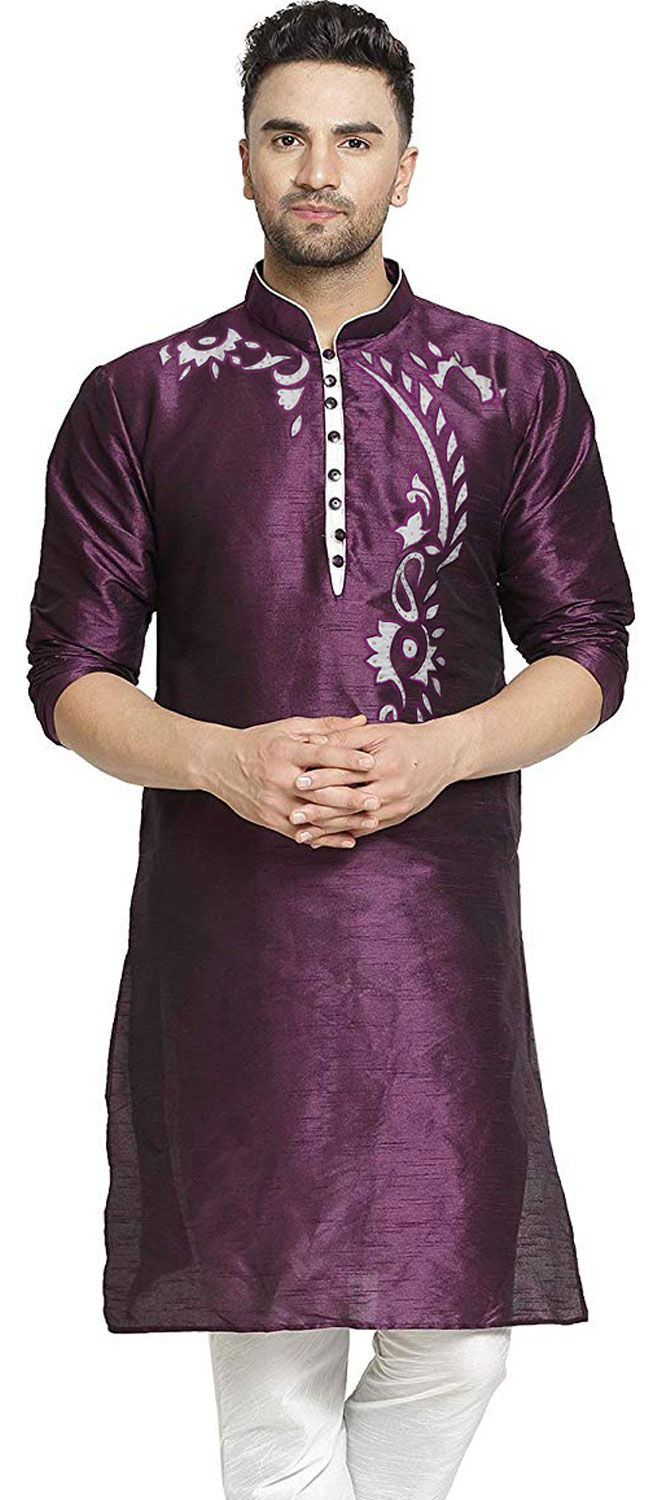 Purple and Violet color Dupion Silk fabric Kurta : 1847407