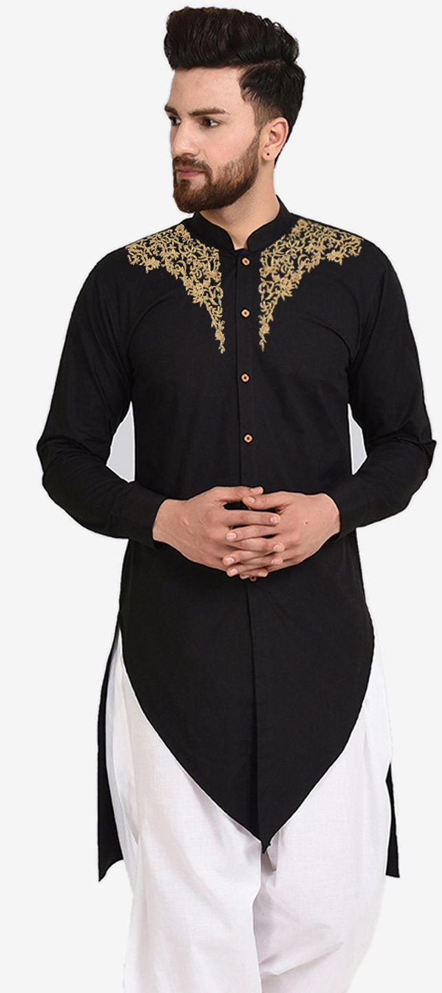 Black and Grey color Cotton fabric Kurta : 1847529
