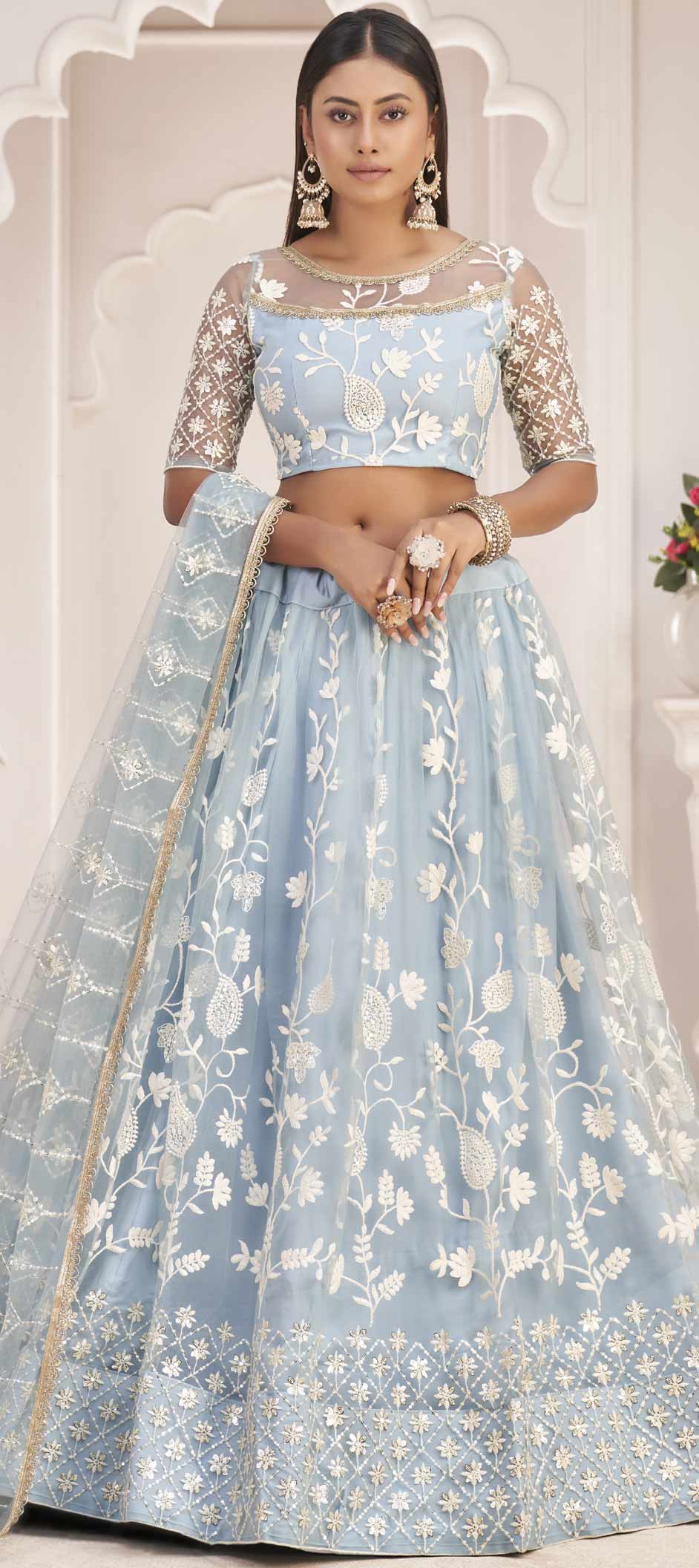 Festive, Party Wear Blue color Net fabric Lehenga : 1847645