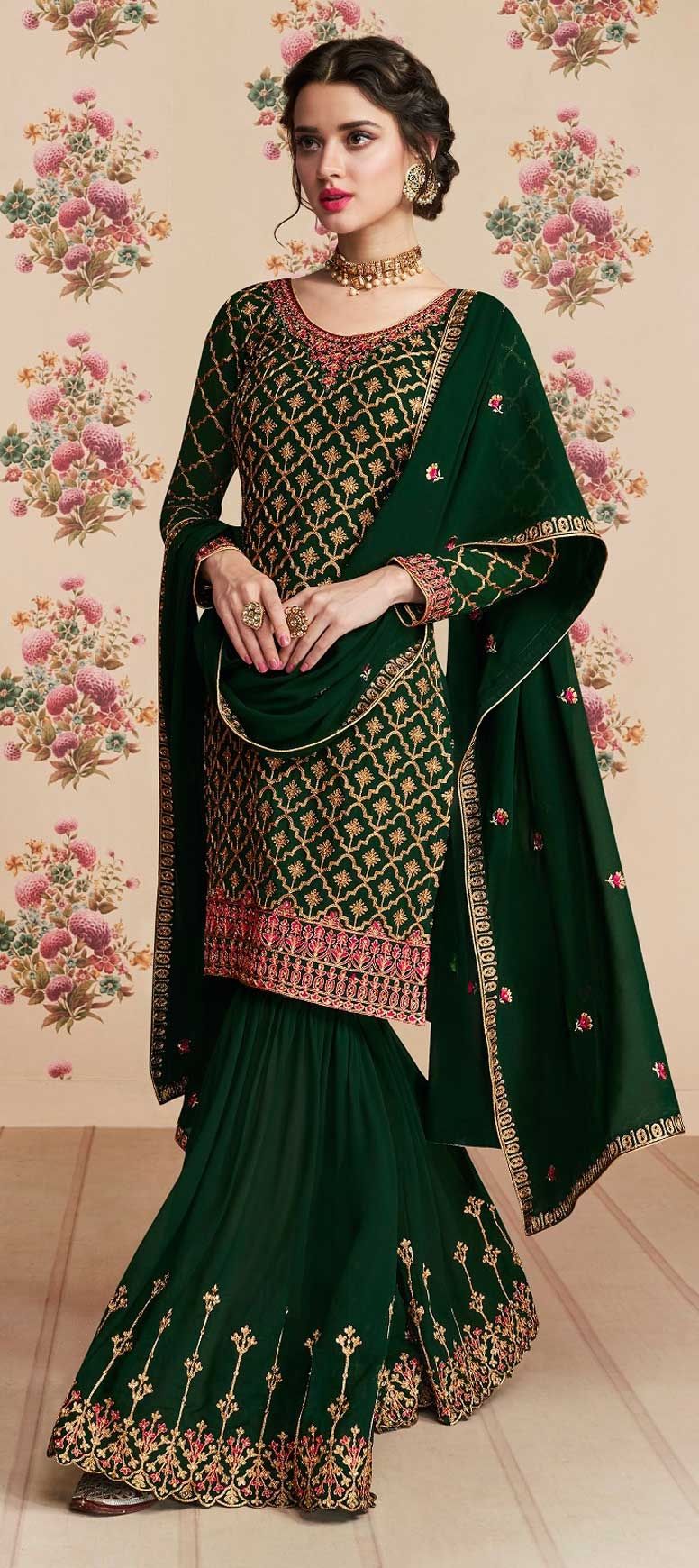 Mehendi Sangeet, Reception, Wedding Green color Georgette fabric Salwar ...