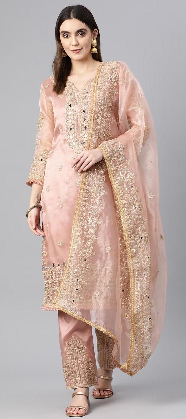 Party Wear Pink and Majenta color Organza Silk fabric Salwar Kameez ...