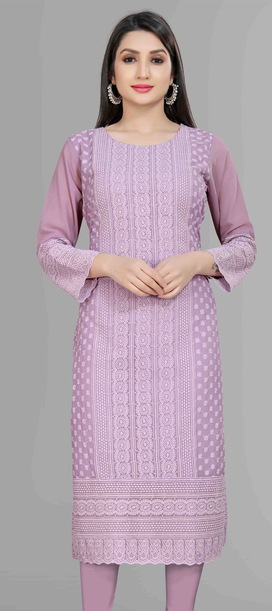 Casual, Festive Purple and Violet color Chiffon, Georgette fabric Kurti ...