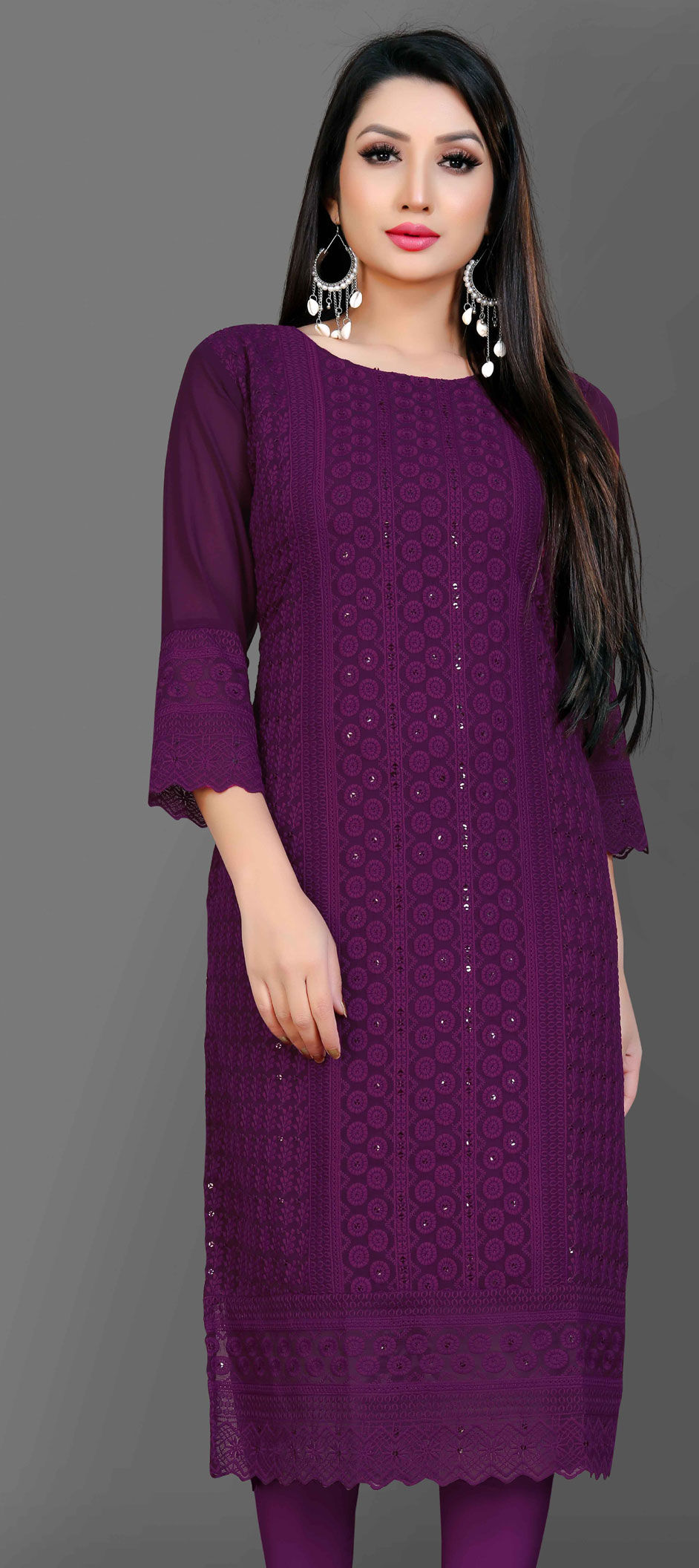 Casual, Festive Purple and Violet color Chiffon, Georgette fabric Kurti ...
