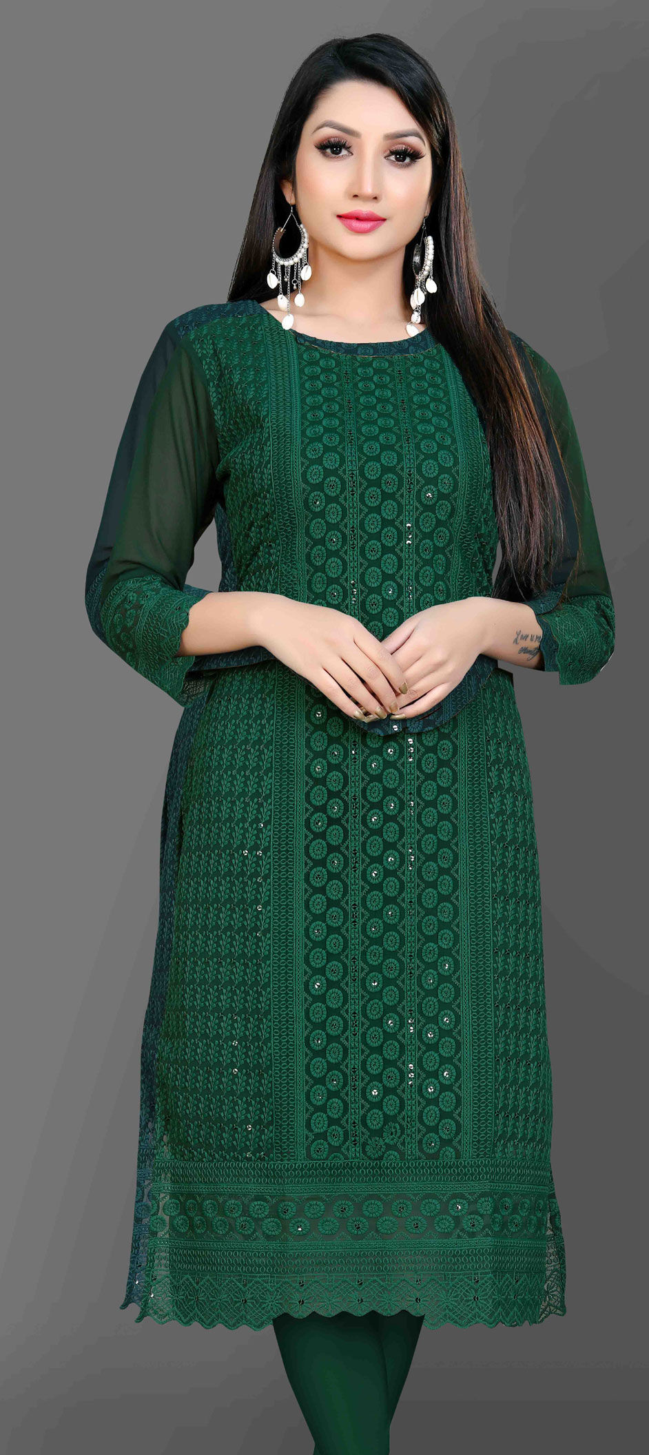 Casual, Festive Green color Chiffon, Georgette fabric Kurti : 1848671