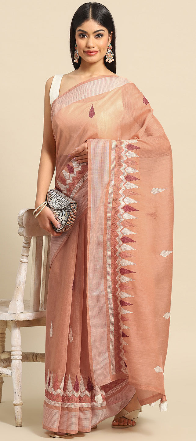 Traditional Orange color Cotton fabric Saree : 1849431