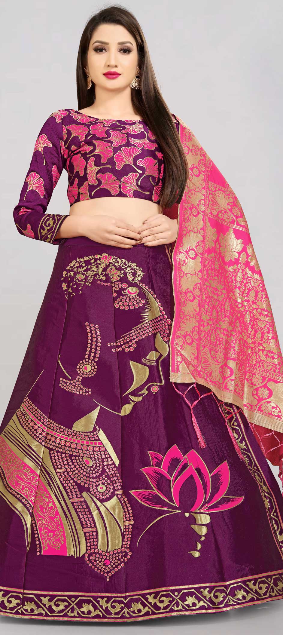 Party Wear Purple and Violet color Banarasi Silk fabric Lehenga : 1850414