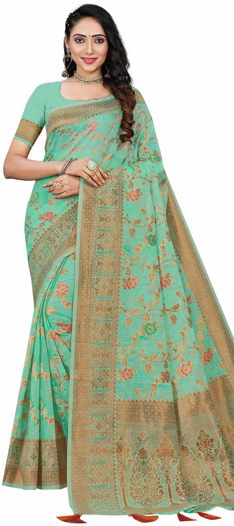 Traditional Green color Cotton fabric Saree : 1850834
