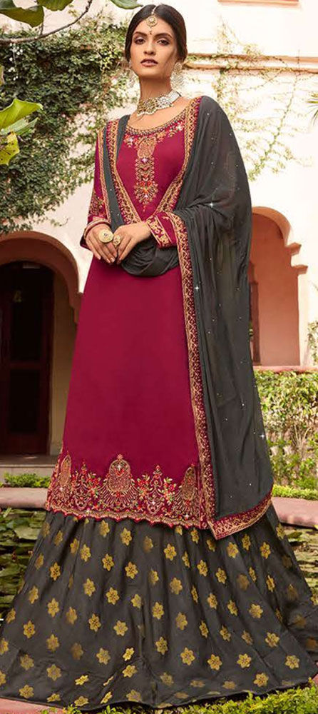 Festive, Reception Black and Grey, Pink and Majenta color Georgette ...