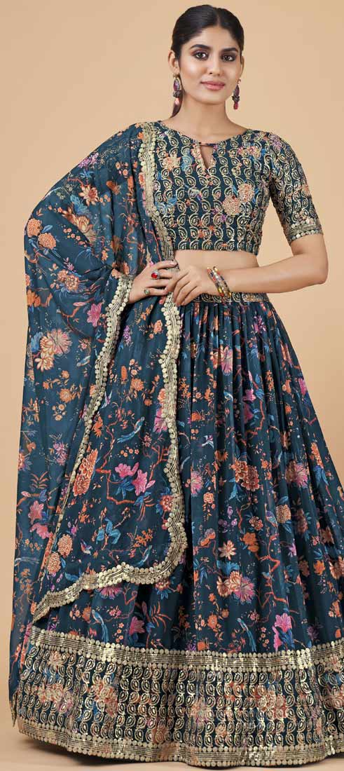 Festive Blue color Faux Georgette fabric Lehenga : 1851464