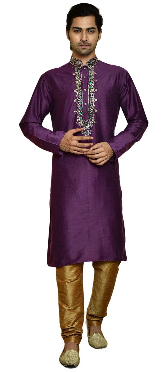 Purple and Violet color Silk fabric Kurta Pyjamas : 1852944